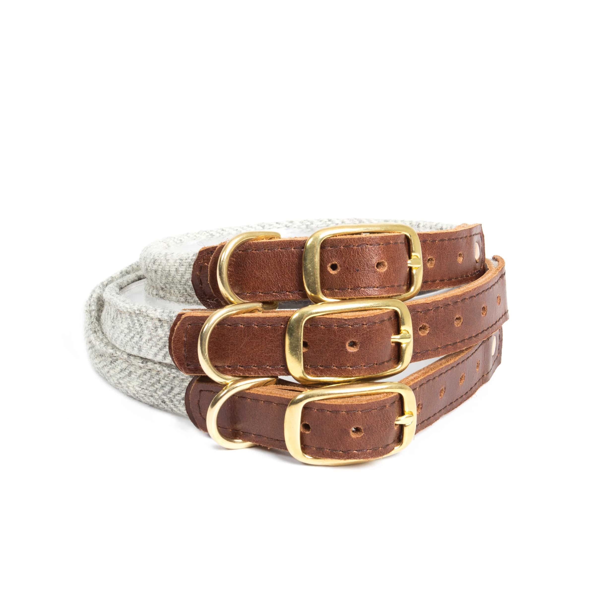 Rolled Tweed Collar Herringbone Silver Grey | woofers & barkers